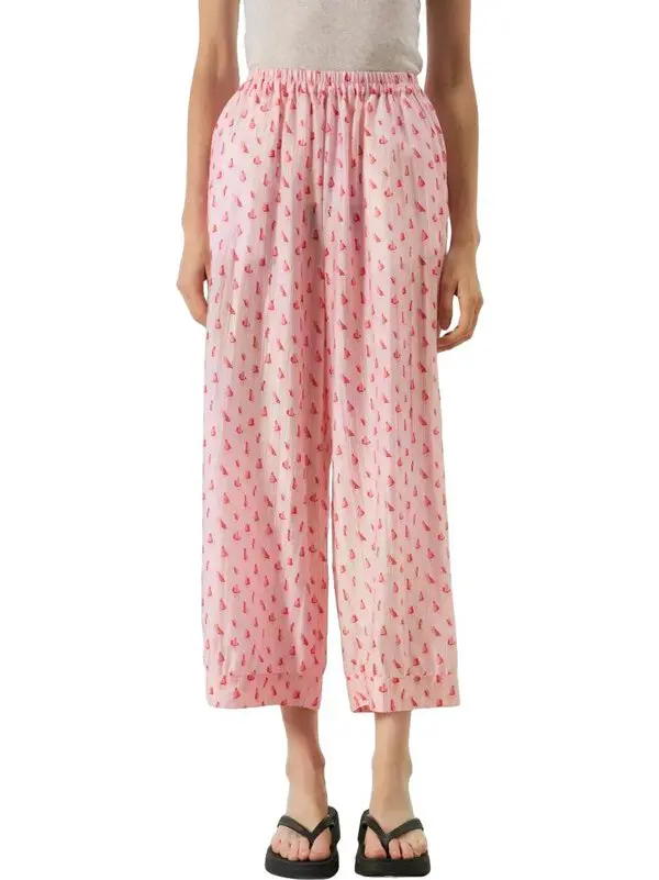 American Vintage Cropped Trousers With Sailboat Print - Pink