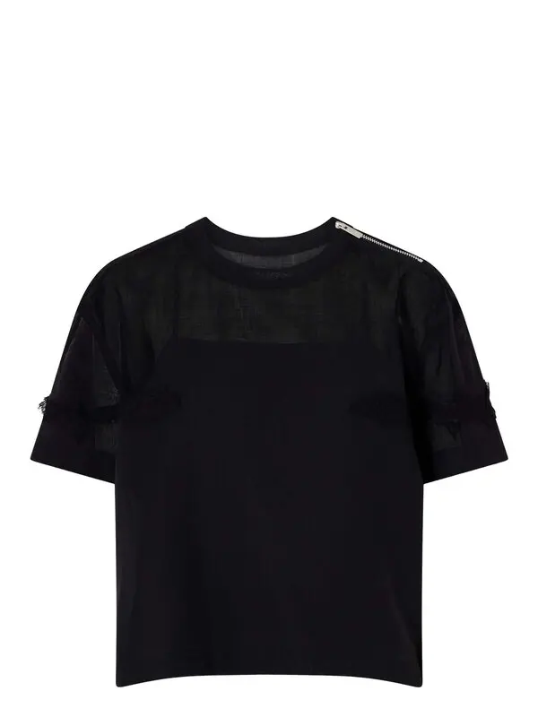 Sacai Lace-trimmed Organza T-shirt - Black