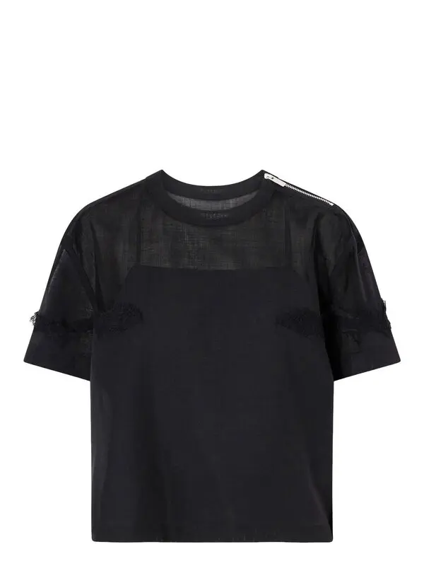 Sacai Lace-trimmed Organza T-shirt - Black
