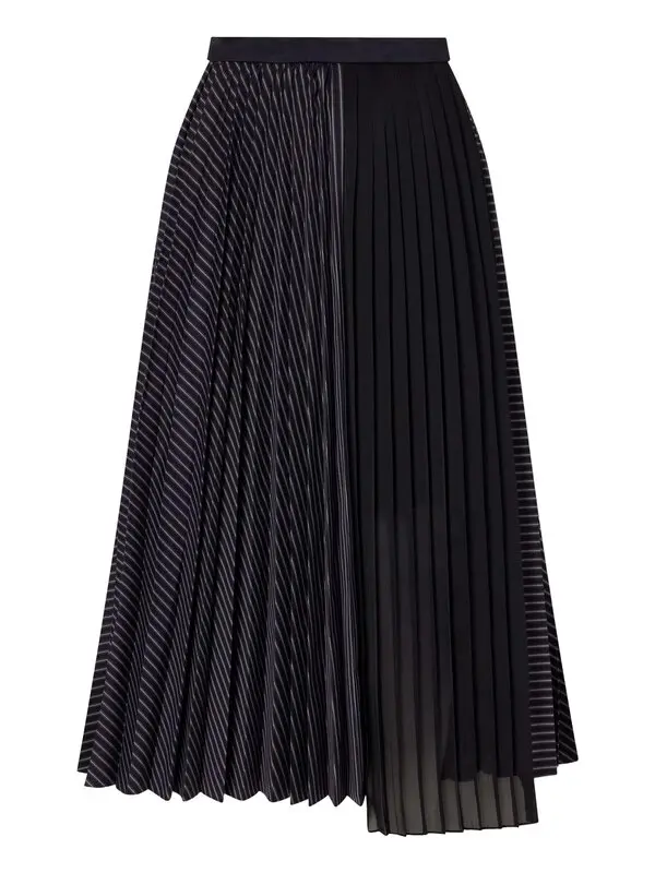 Sacai Pleated Striped Cotton-blend Poplin Maxi Skirt With Chiffon Trim - Black