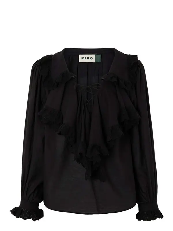 Rixo Milia Shirred Cotton-blend Blouse - Black