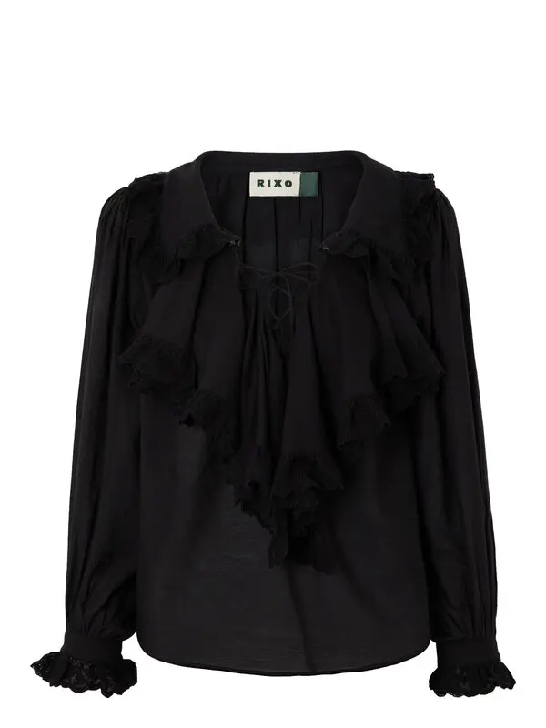 Rixo Milia Shirred Blouse - Black