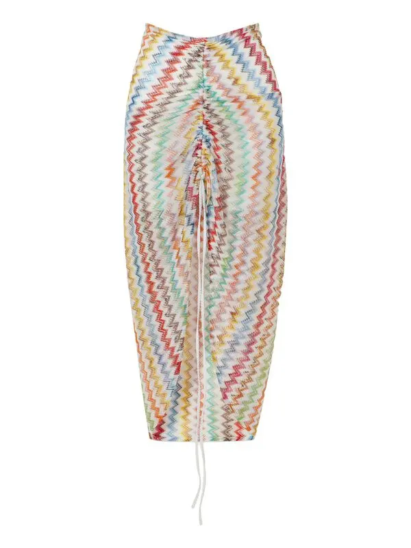Missoni Gathered Striped Crochet-knit Midi Skirt - Blue