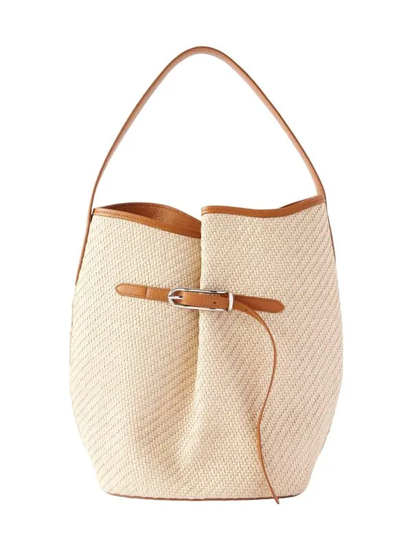 LIFFNER Buckled Raffia Bucket Bag - Neutrals