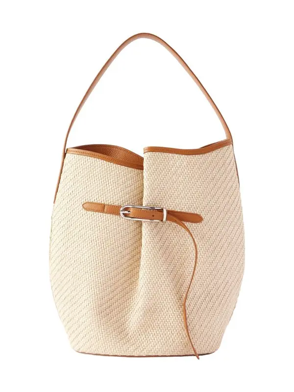 LIFFNER Buckled Leather-trimmed Raffia Shoulder Bag - Sand