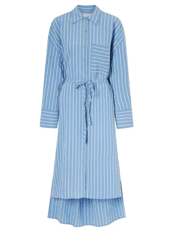 LA LIGNE Striped Tie-detailed Tencel® Seersucker Midi Dress - Blue