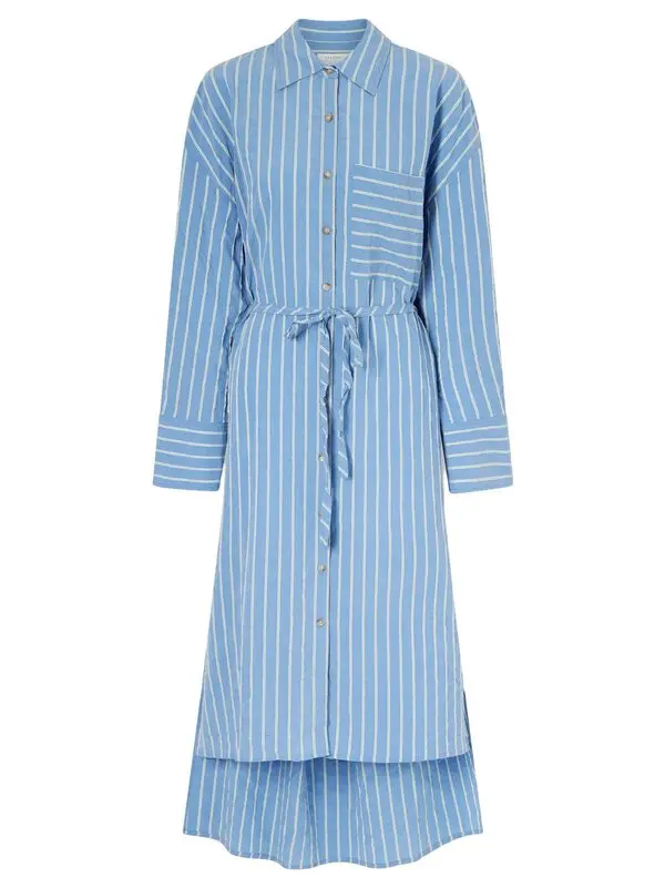 LA LIGNE Striped Tie-detailed Tencel Seersucker Midi Dress - Blue