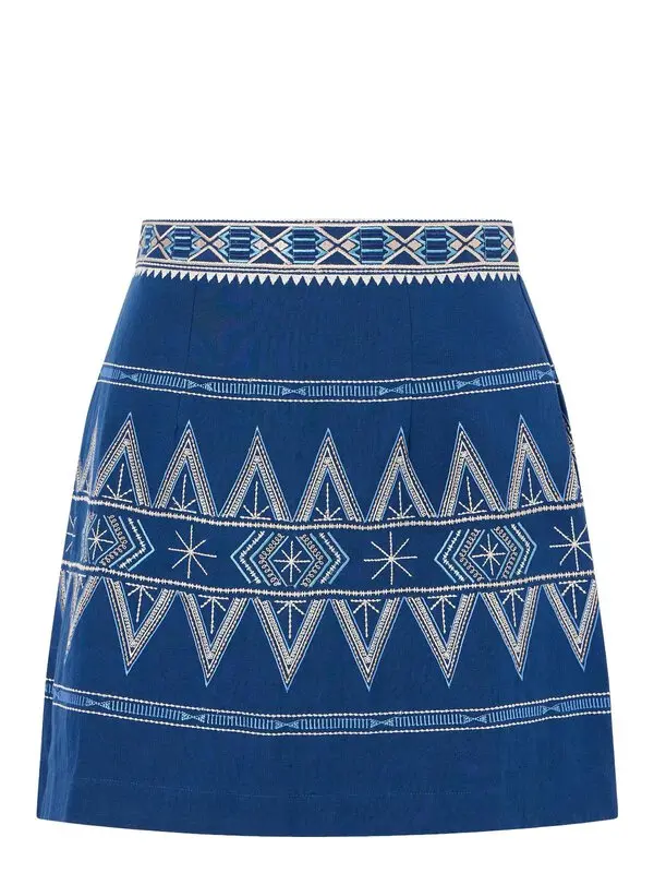 EMPORIO SIRENUSE Giuliana Embroidered Mini Skirt - Blue