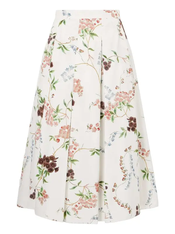 Erdem Floral-print Pleated Midi Skirt - White