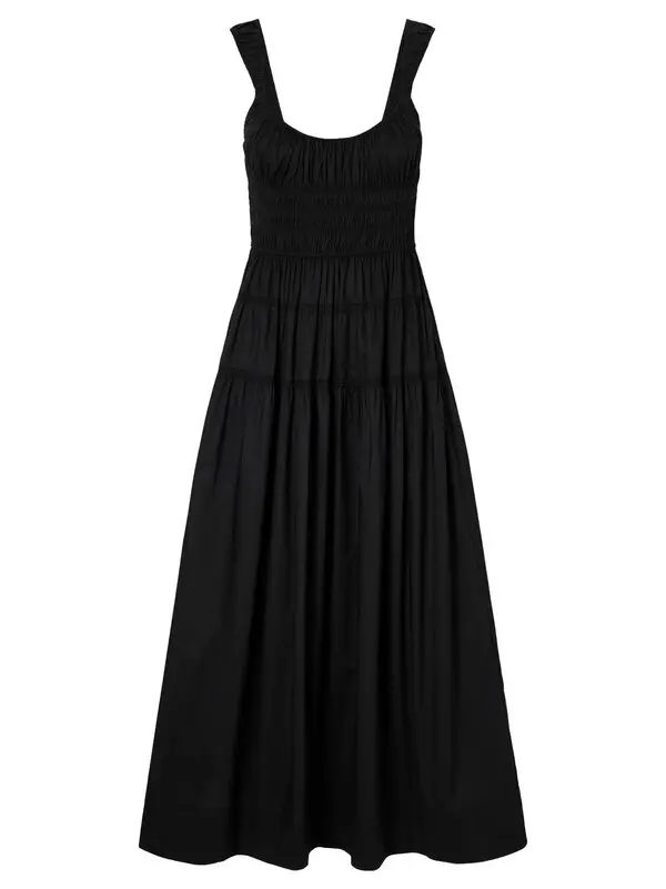 DÔEN Clover Smocked Organic Cotton-poplin Midi Dress - Black