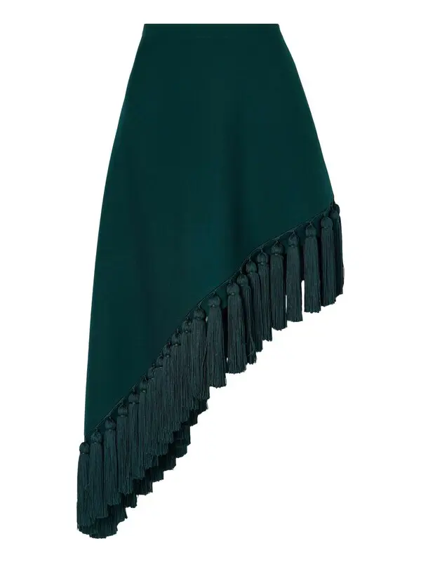 Alaïa Tasseled Asymmetric Midi Skirt - Dark Green