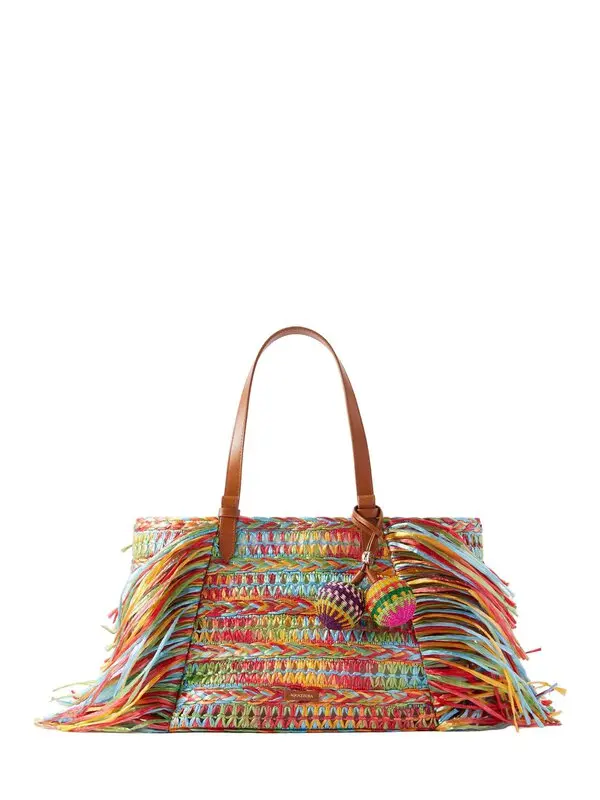 AQUAZZURA Trancoso Fringed Raffia Tote - Multi