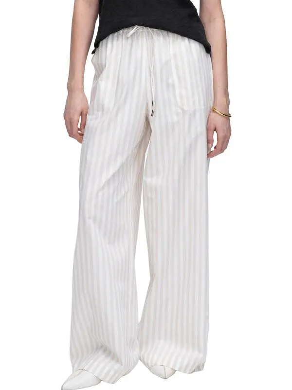 ATM Anthony Thomas Melillo Striped Cotton Blend Pull-on Pants - Soft Beige/chalk
