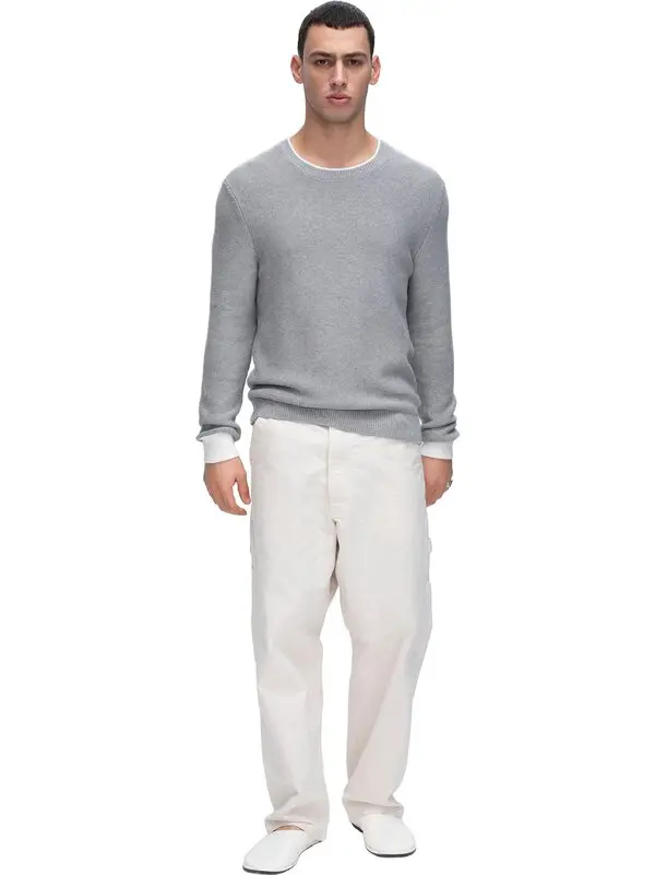 ATM Anthony Thomas Melillo Colorblock Cotton Cashmere Crew Neck Sweater - Heathered Shark/chalk