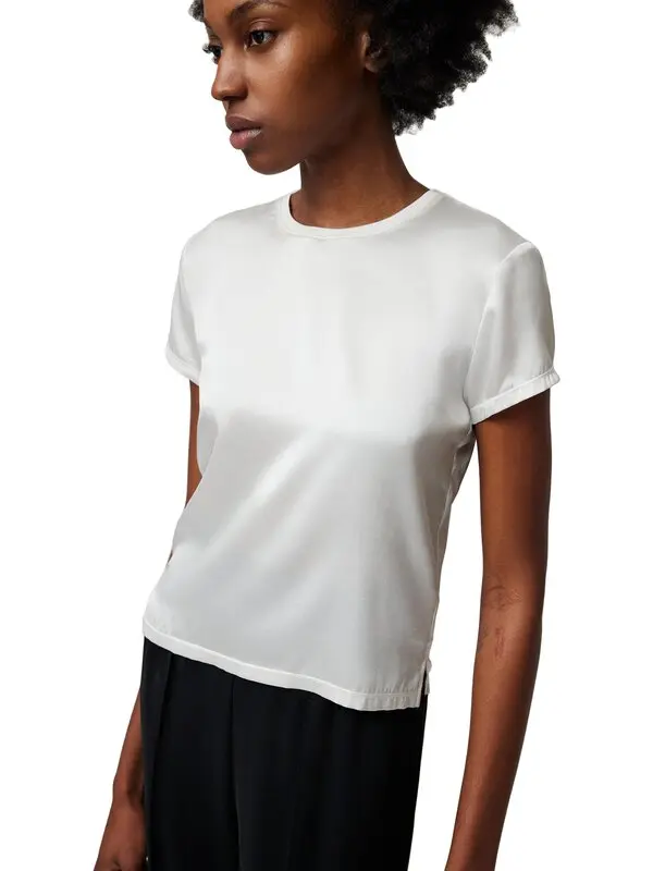 ATM Anthony Thomas Melillo Stretch Satin Short Sleeve T-shirt - White