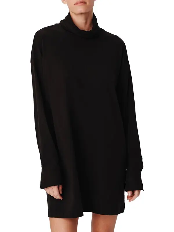 ATM Anthony Thomas Melillo Heavyweight Jersey Mixed Media Turtleneck Dress - Black