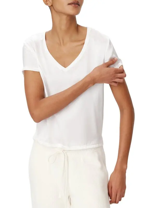 ATM Anthony Thomas Melillo Stretch Charmeuse V-neck Tee - White