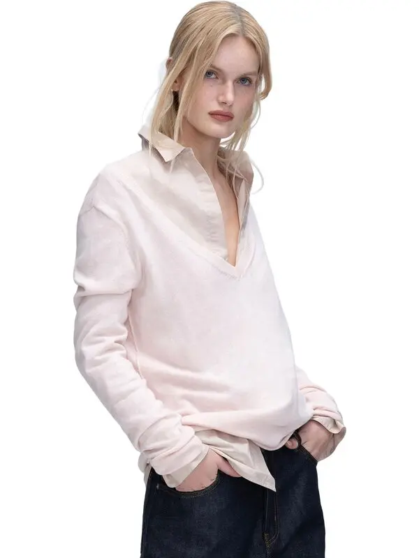 ATM Anthony Thomas Melillo Cotton Cashmere V-neck Sweater - Pink Camelia