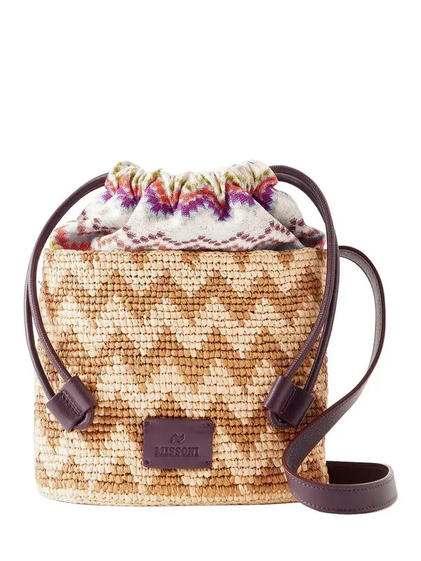Missoni Small Striped Raffia Bucket Bag - Neutrals