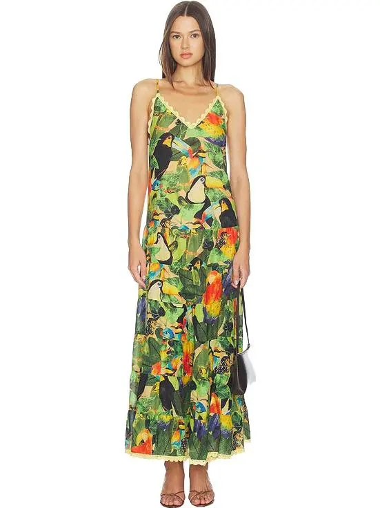 Farm Rio Bird Leaves Long Dress - Sand