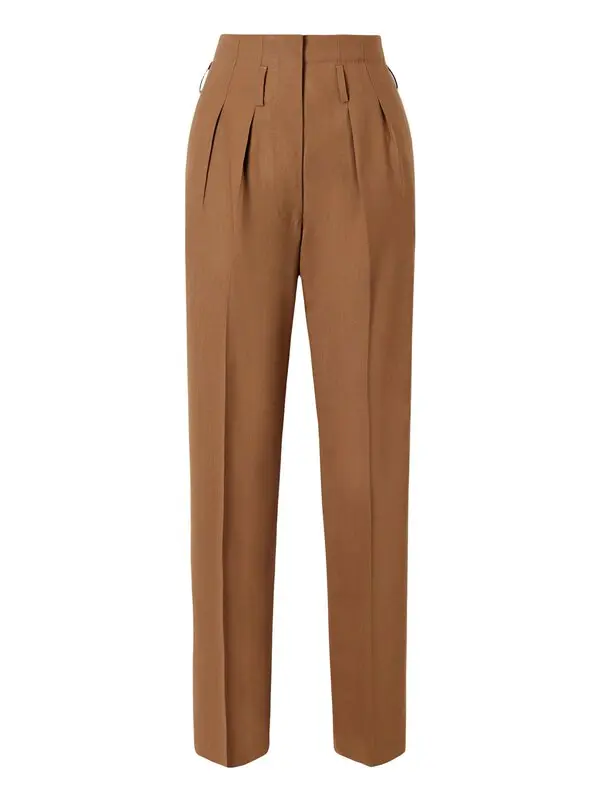 Giuliva Heritage High-rise Pleated Tapered Wool Pants - Light Brown