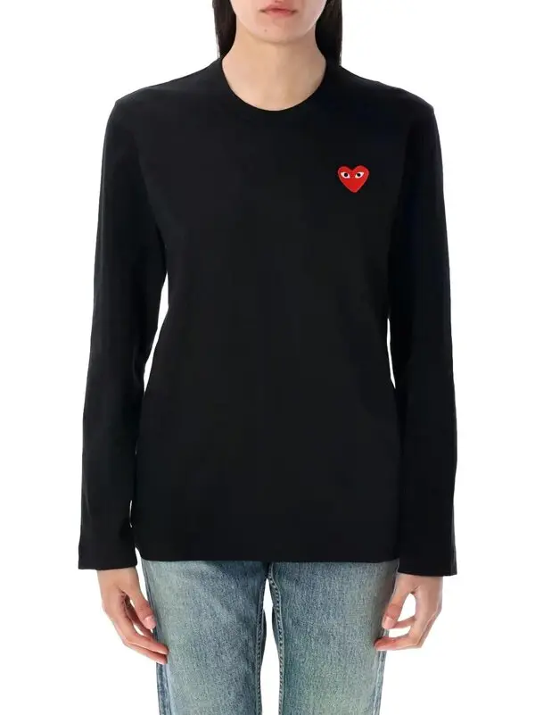 Play Comme Des Garcon Heart-embroidery Long-sleeved T-shirt - Black
