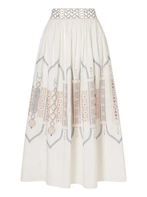 EMPORIO SIRENUSE Ombretta Embroidered Cotton-blend Poplin Midi Skirt - White