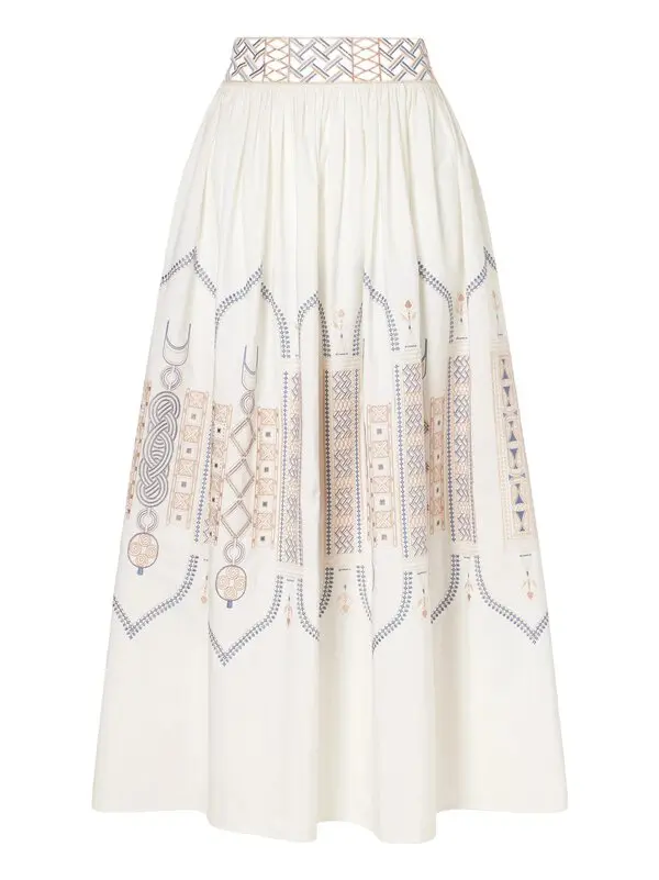 EMPORIO SIRENUSE Ombretta Embroidered Midi Skirt - White