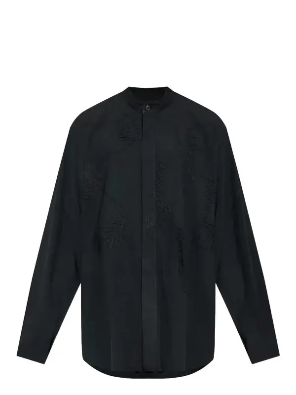 Issey Miyake Embroidered Collarless Shirt - Black