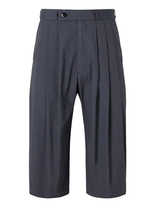 MONITALY Wide-leg Pleated Cotton Shorts - Gray