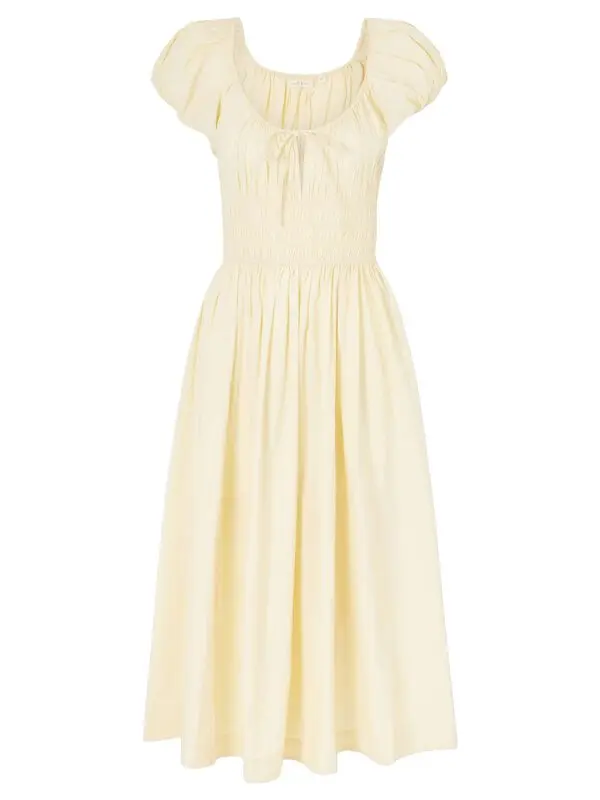 DÔEN Quinn Smocked Organic Cotton-poplin Midi Dress - Pastel Yellow