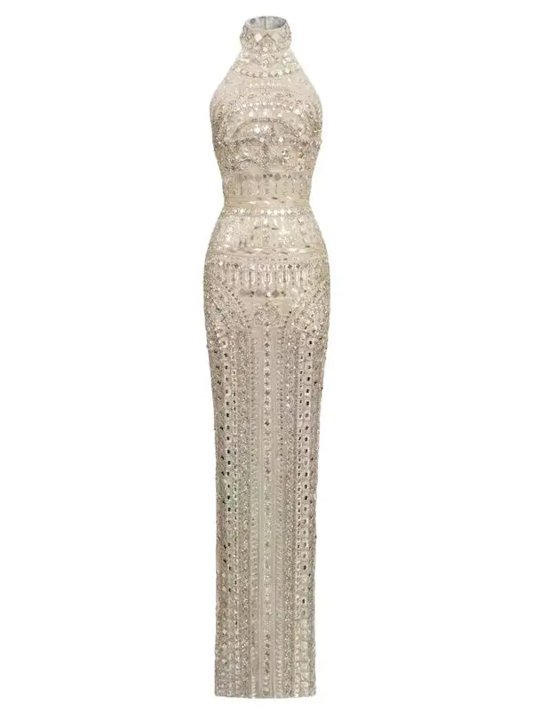 Zuhair Murad Beaded Halterneck Maxi Dress - Silver