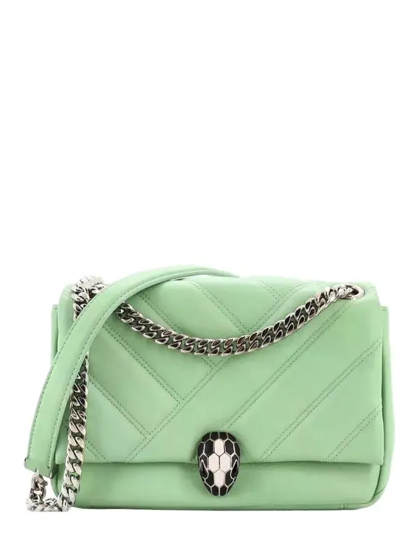BVLGARI Serpenti Cabochon Diagonal Quilted Leather Small Shoulder Bag - Green