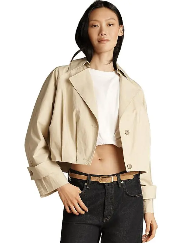 Maeve Pleated Crop Trench Jacket - Khaki
