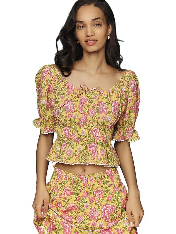 PINK CITY PRINTS Cotton Peplum Top - Provencal Peony