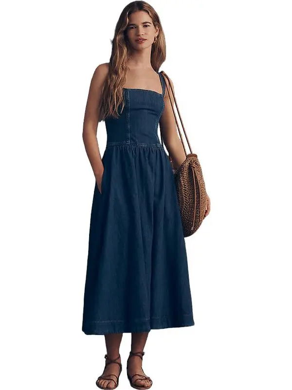 REFORMATION Janu Organic Cotton Denim Midi Dress - Morant