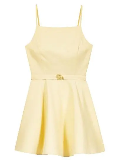 Maje Flared Square-neck Linen-blend Mini Dress - Pale Yellow