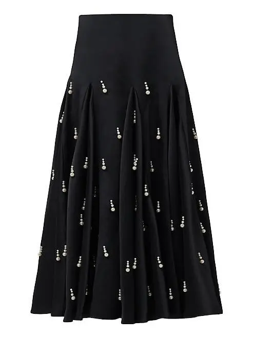 LEEM Pearl-embellished Woven Maxi Skirt - Black
