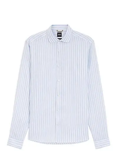 BOSS Striped Regular-fit Linen Shirt - Light/pastel Blue