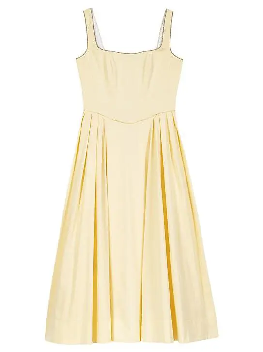 Maje Flared Rhinestone-embellished Midi Dress - Pale Yellow