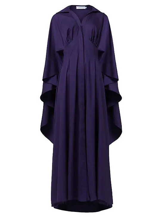 LEEM Open-collar Cape-sleeve Maxi Dress - Purple