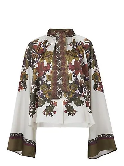 LEEM Tie-neck Floral-print Woven Blouse - Multi-coloured