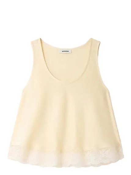 Sandro Sleeveless Lace-trim Satin Top - Light Yellow