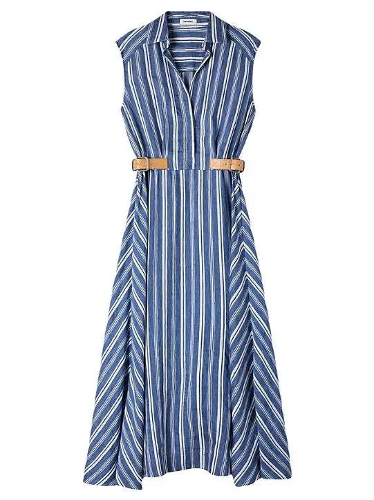 Sandro Striped Woven Maxi Dress - Blu / White