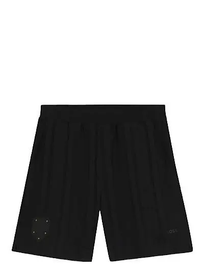BOSS Crest-appliqué Striped Cotton Shorts - Black