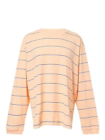 Free People Hustle Striped Cotton T-shirt - Awning Stripe Peach