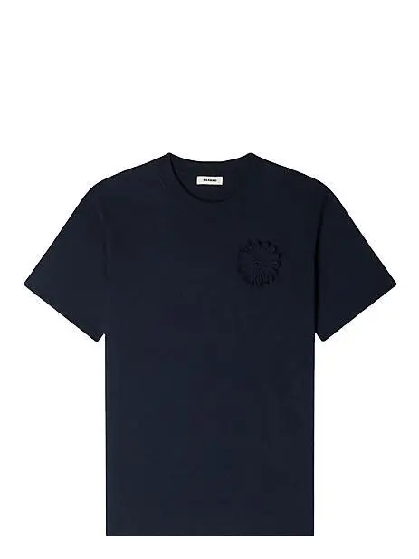 Sandro Crochet-flower Short-sleeved Cotton-jersey T-shirt - Navy Blue