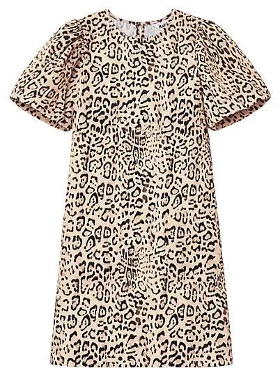 RO&ZO Print Puff-sleeved Cotton Mini Dress - Leopard