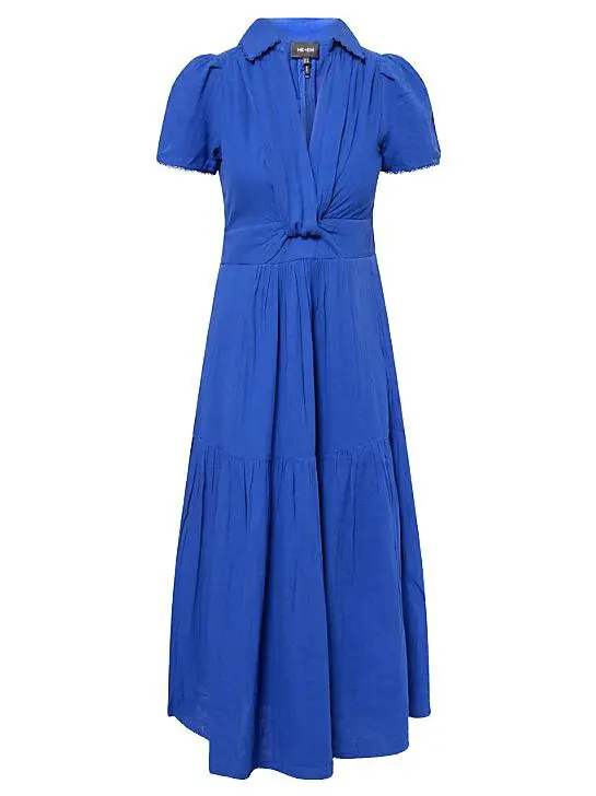 ME+EM Twist-front Cotton Maxi Dress - Deep Blue