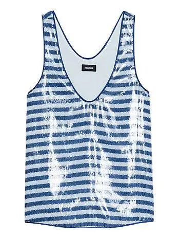 Zadig&Voltaire Tarys Striped Sequin-embellished Top - Sky